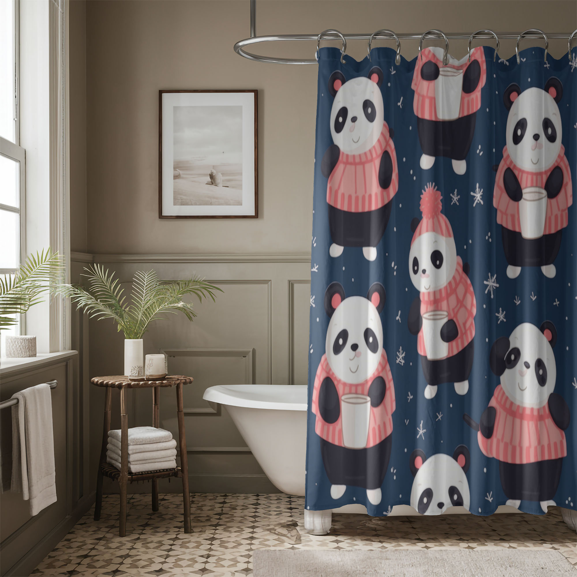 The Holiday Aisle® Pink Panda Cuddle - Premium Shower Curtain | Wayfair
