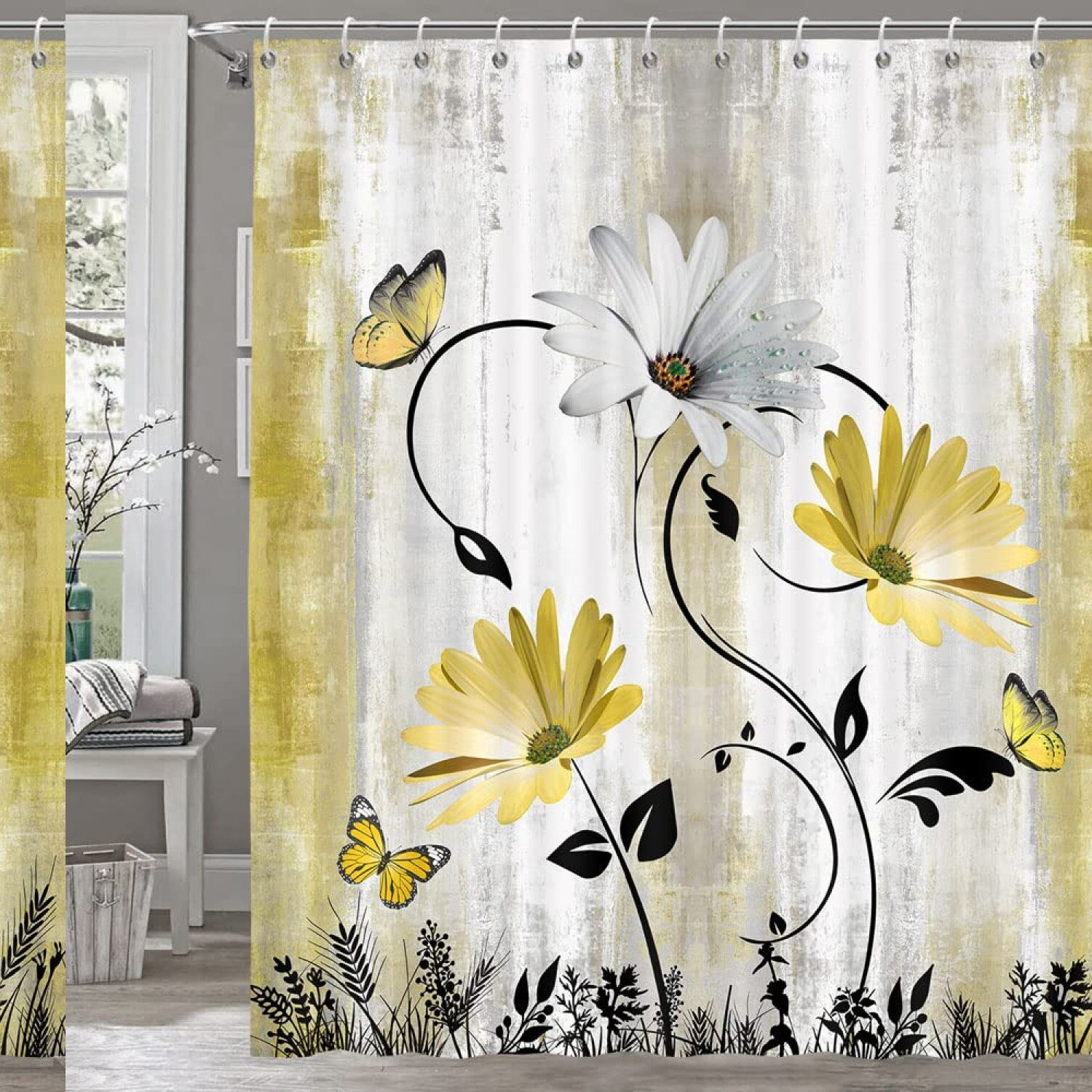 Ophelia & Co. Country Charm Teal Daisy Shower Curtain - Rustic ...