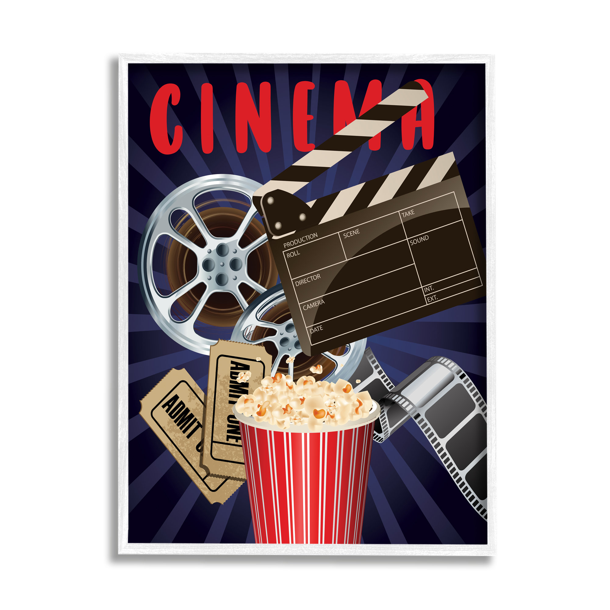Stupell Industries Cinema Movie Reel Popcorn Entertainment Sign by ...