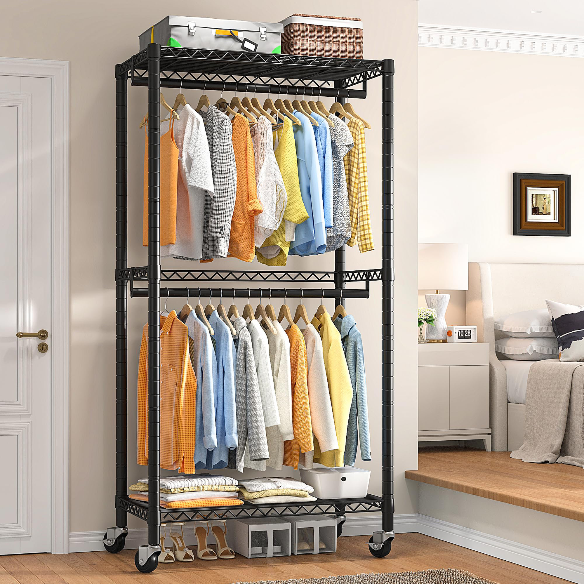 Rebrilliant Madara 79" H Rolling Clothing Rack with Wheels Heavy Duty ...