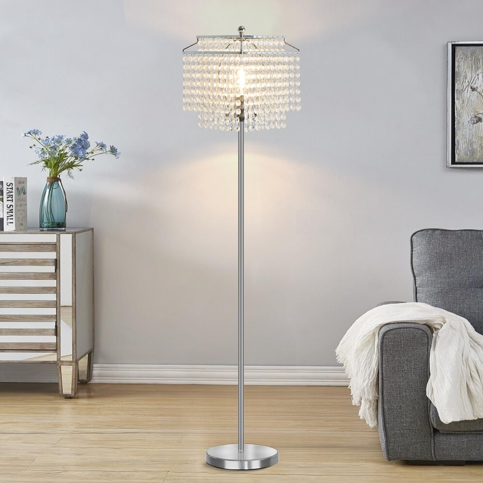 House of Hampton Heidebert Crystal Floor Lamp, Elegant Standing Lamp ...