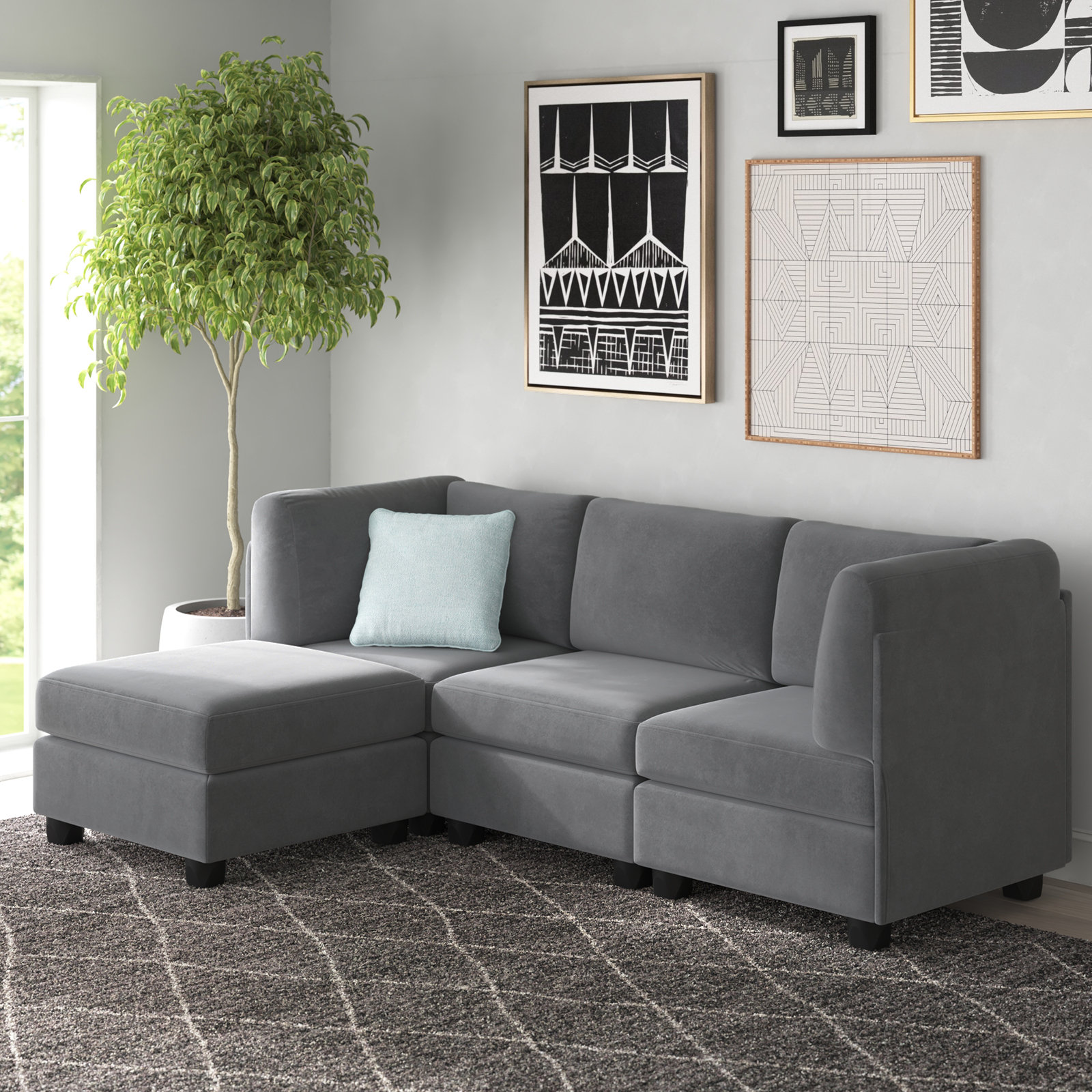 Wade Logan® Ashlely 90" Wide Reversible Modular Corner Sectional with ...