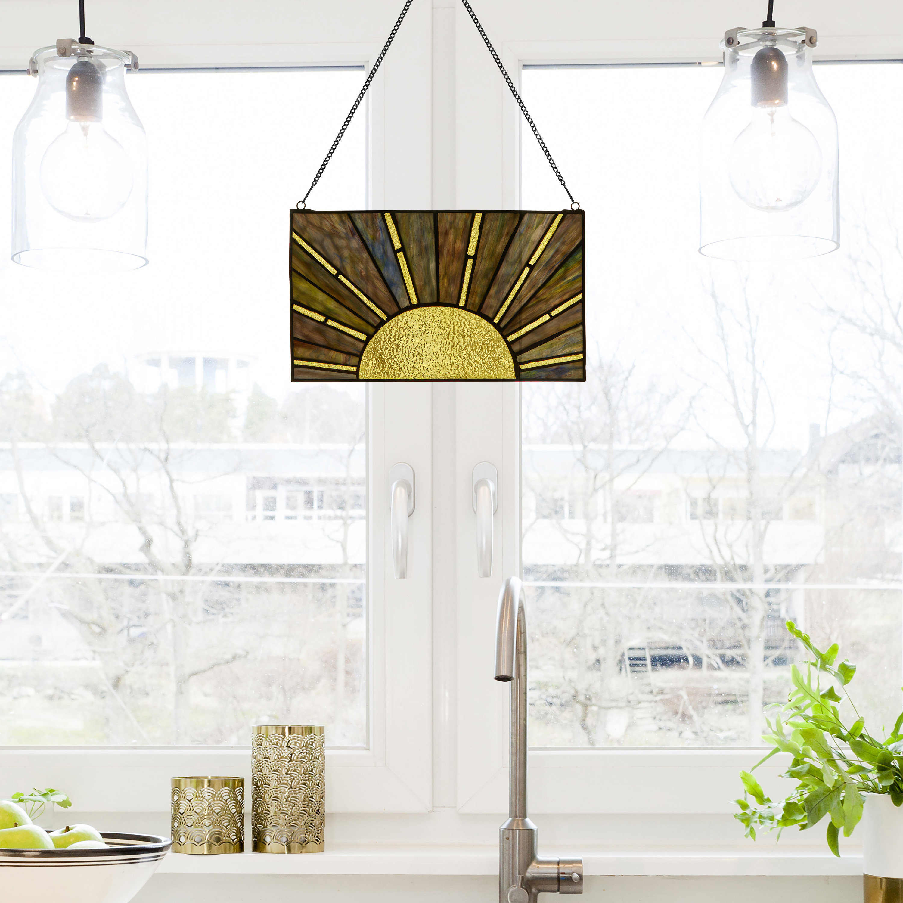 Fleur De Lis Living 8"H Multicolor Sunrise/Sunset Stained Glass Window ...