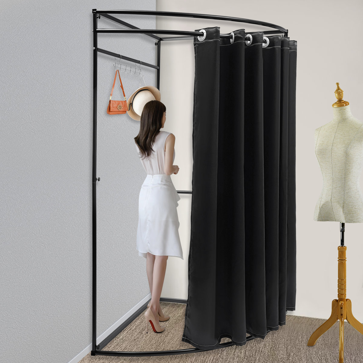 Symple Stuff 78.74Inch Tall Fitting Room With Curtain Dressing Room For ...