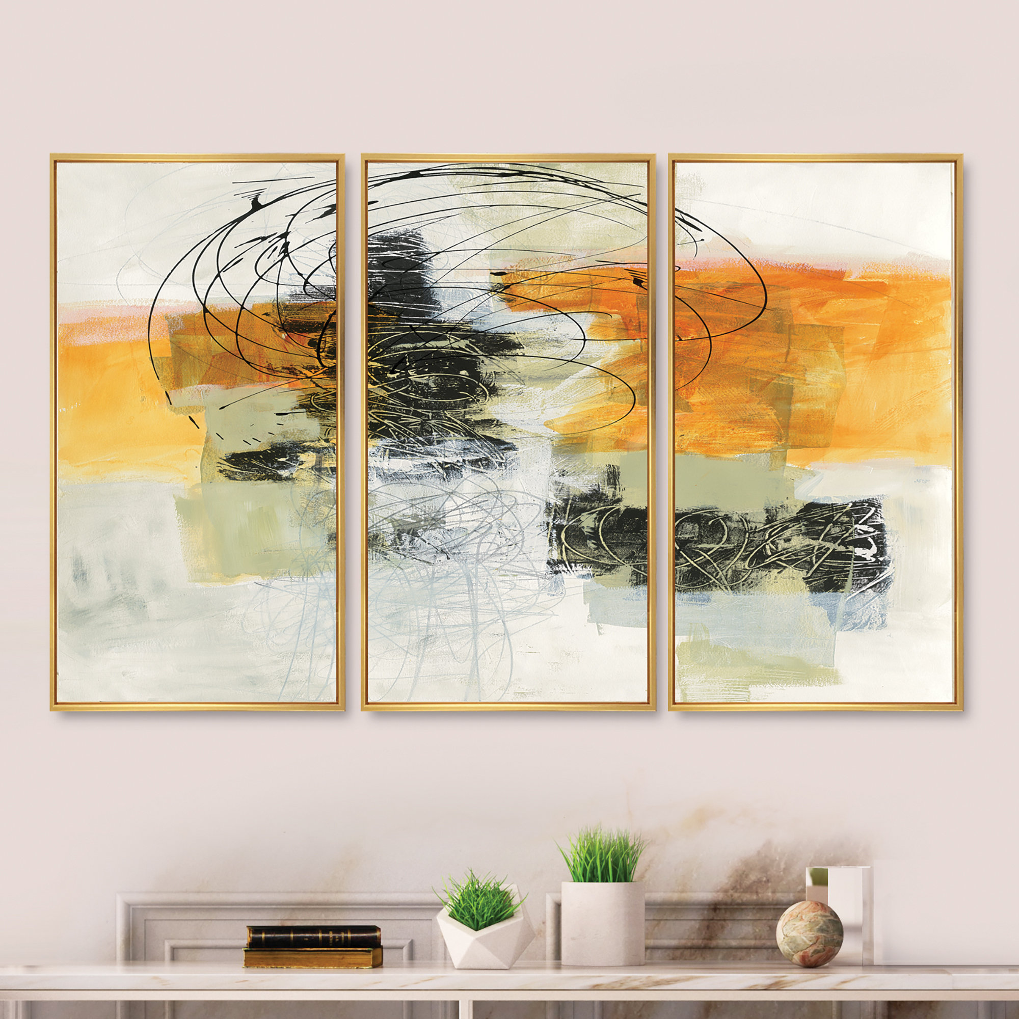 Latitude Run® Abstract Composition Of Glamorous Yellow And Black ...