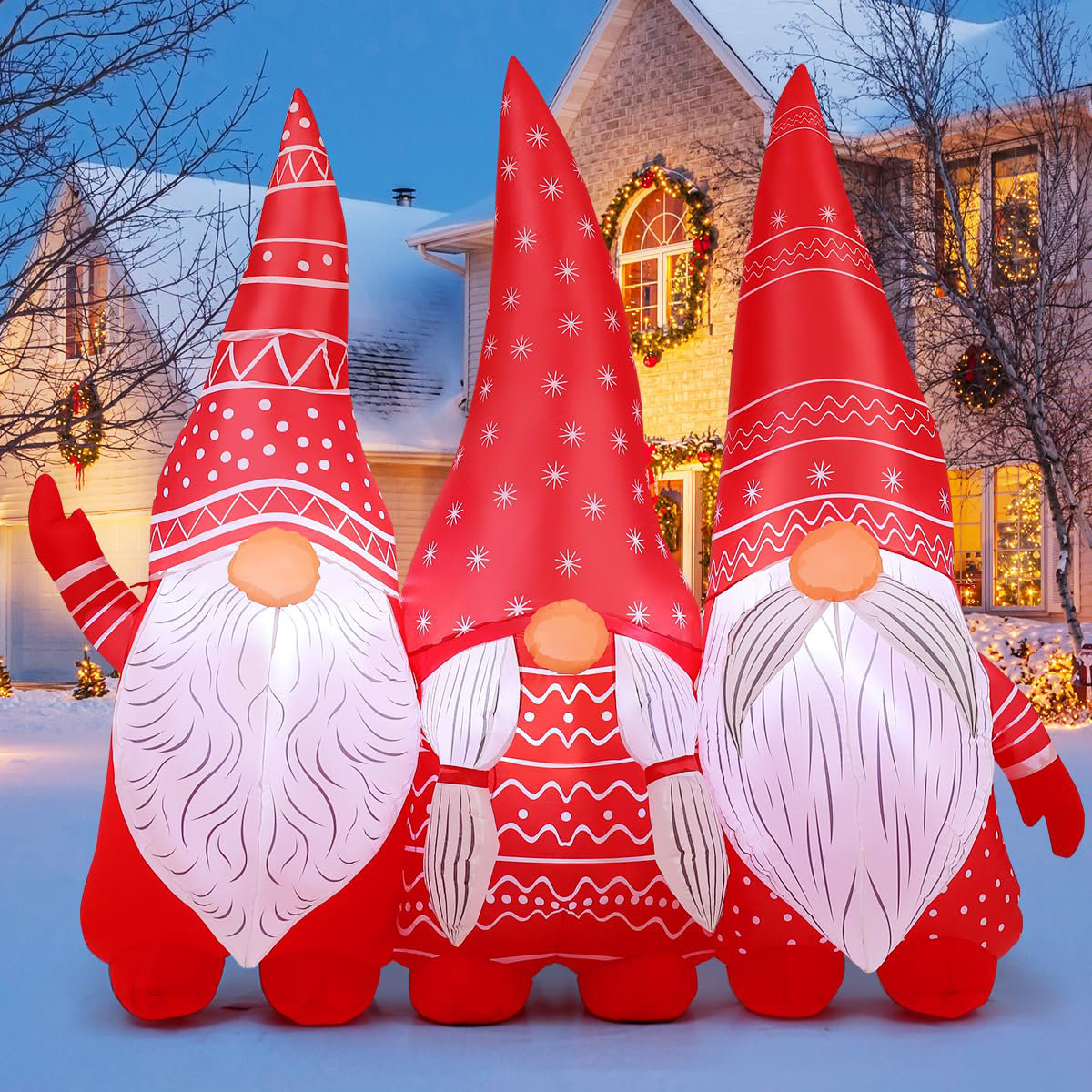 GOOSH Christmas Inflatables 6.8 Ft Width Christmas Inflatable Gnomes ...