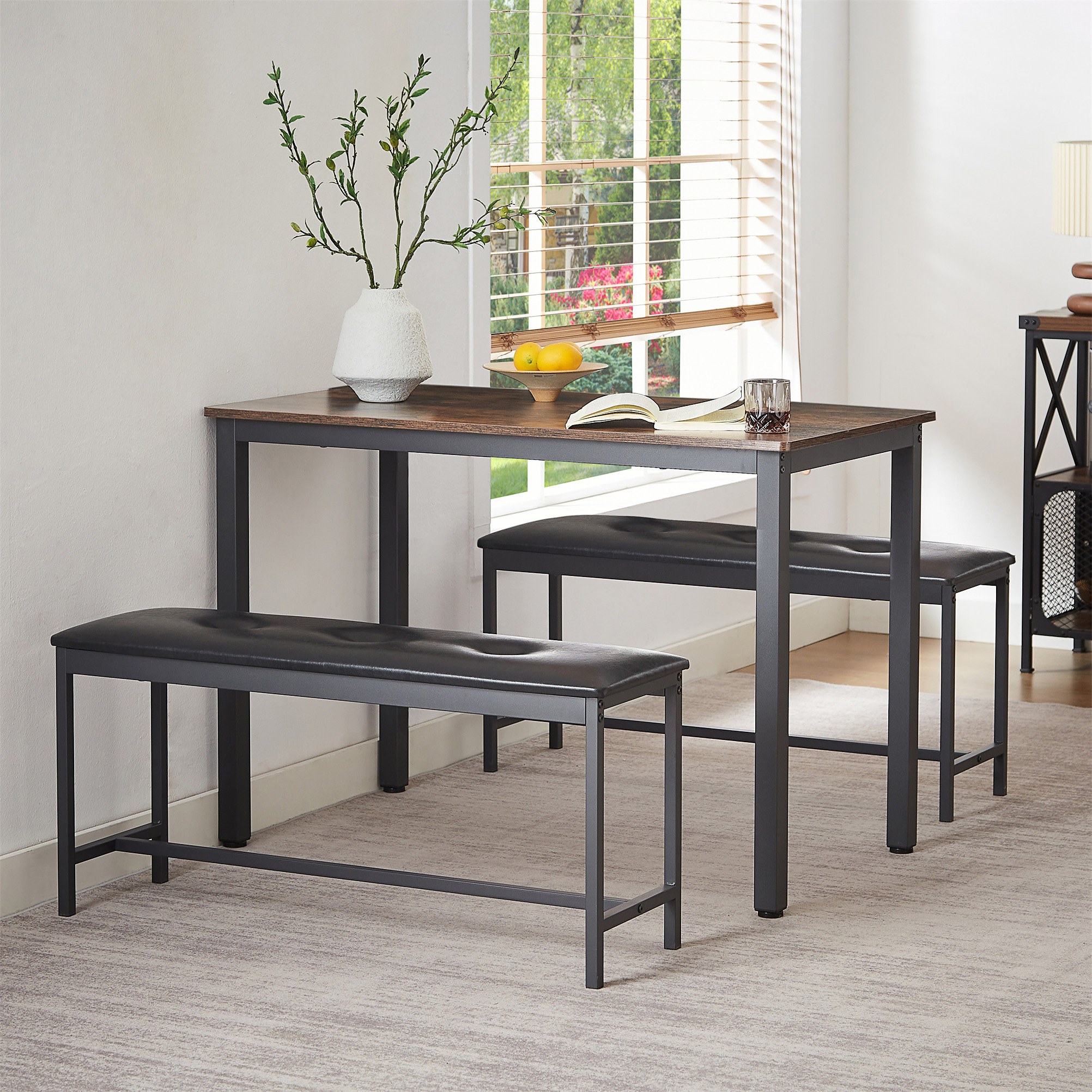 17 Stories Dining Table Set, Barstool Dining Table (With 2 PU ...