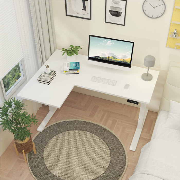Inbox Zero L-Shaped Home Office Height Adjustable Standing Desk ...