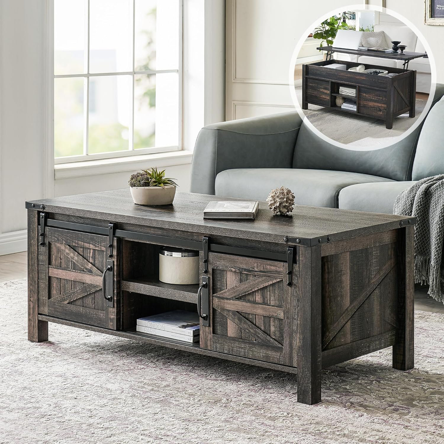 Gracie Oaks 48" Farmhouse Lift Top Coffee Table,Rustic Center Table ...