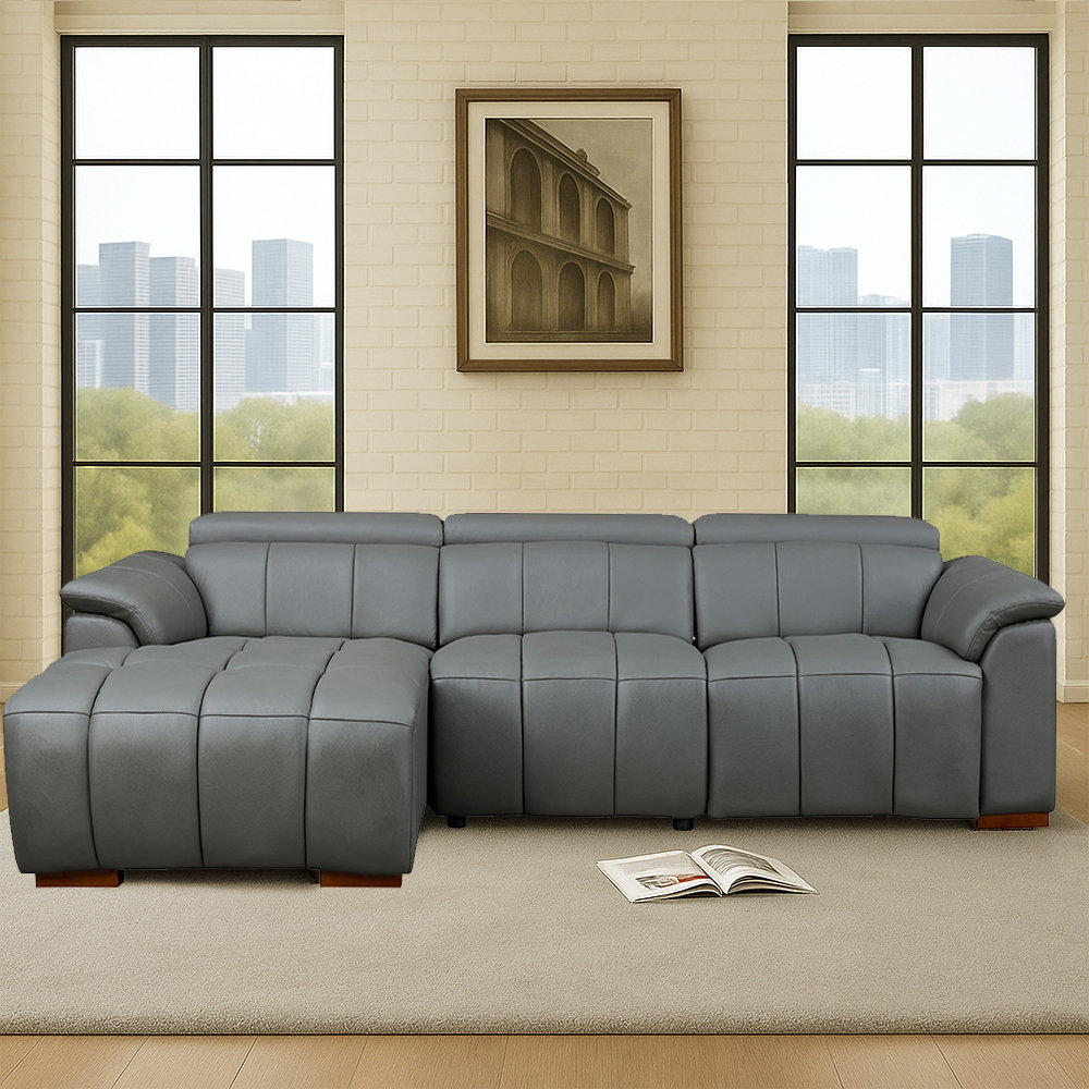 Hokku Designs 113" L-Shaped Reclining Sofa Couch With Chaise, Modern ...