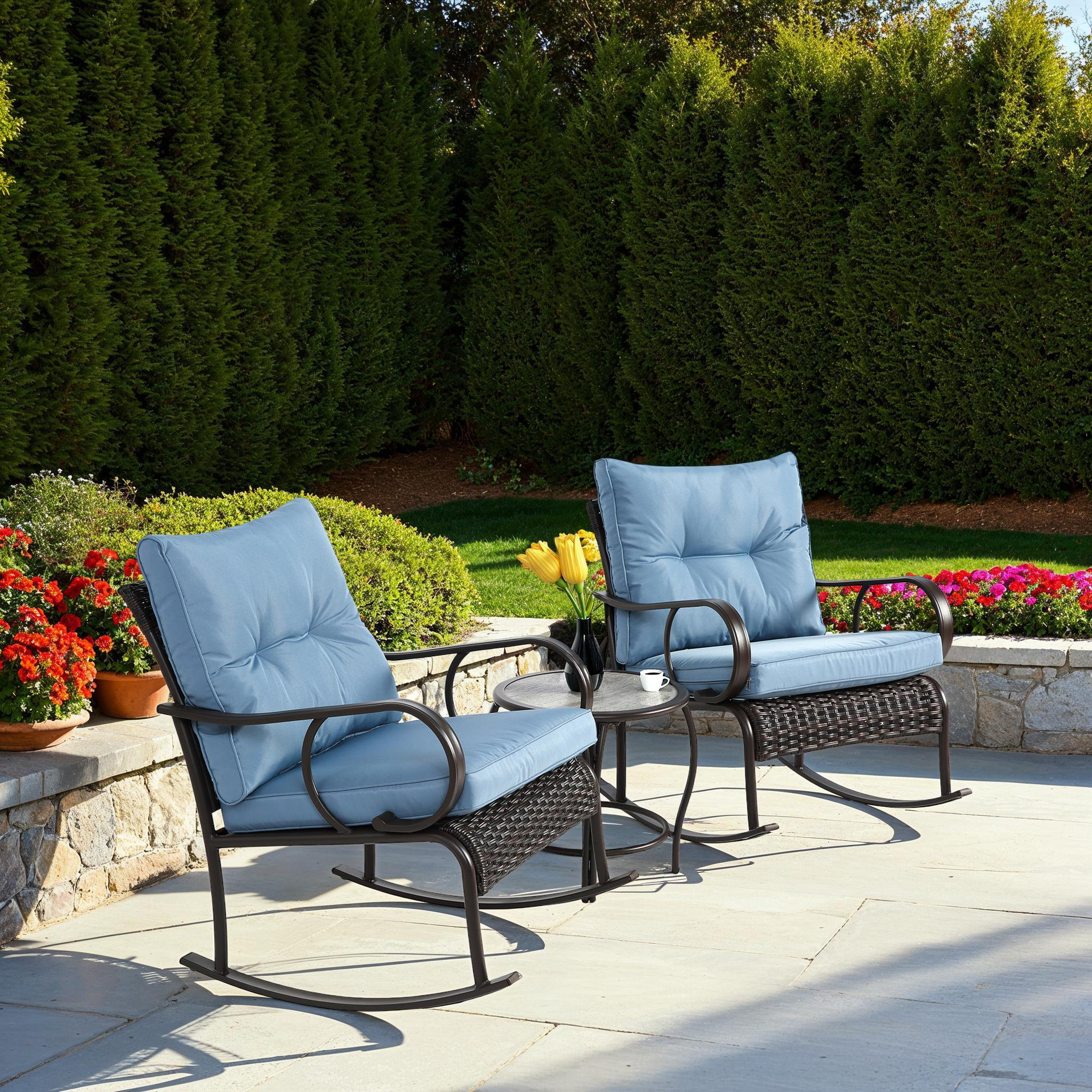 Lark Manor™ 3-Piece Rattan Patio Furniture Set with Rocking Chairs ...