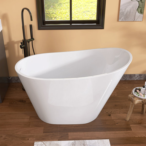 ZEAFIVE Free Standing Tub 51" Deep Soaking Bath Tub Oval Shape Acrylic ...
