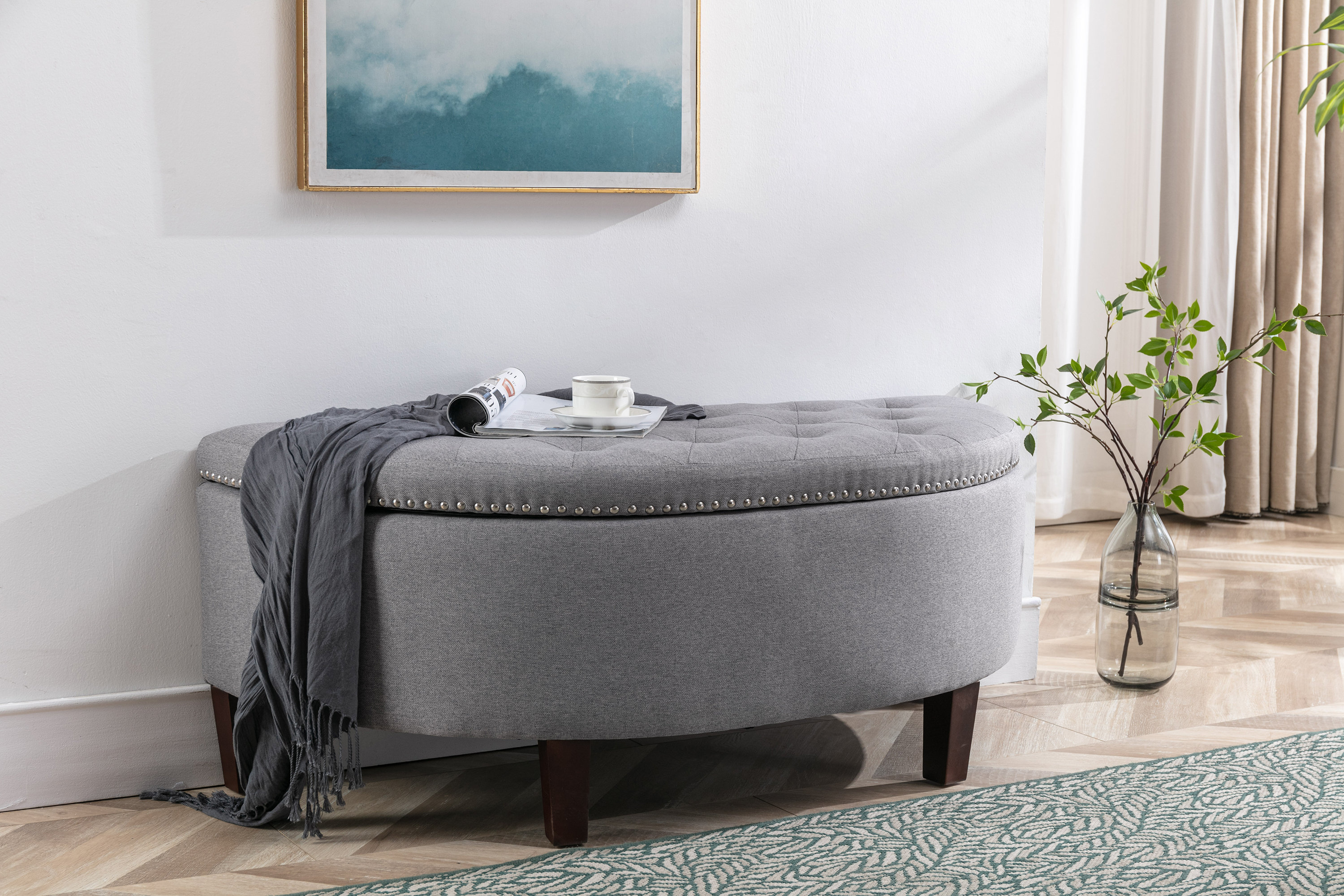 Lark Manor™ Aimable Half Moon Fabric Storage Ottoman Bench with ...