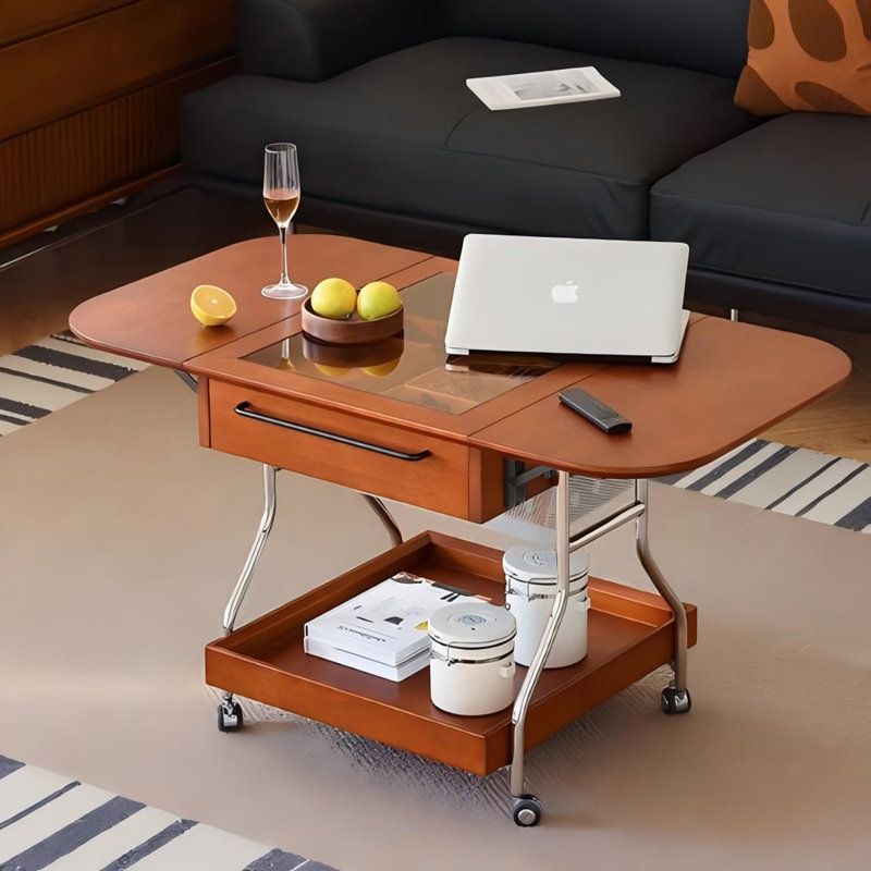 Tha Dream Team Rustic Solid Wood Mobile Cart Coffee Table | Wayfair