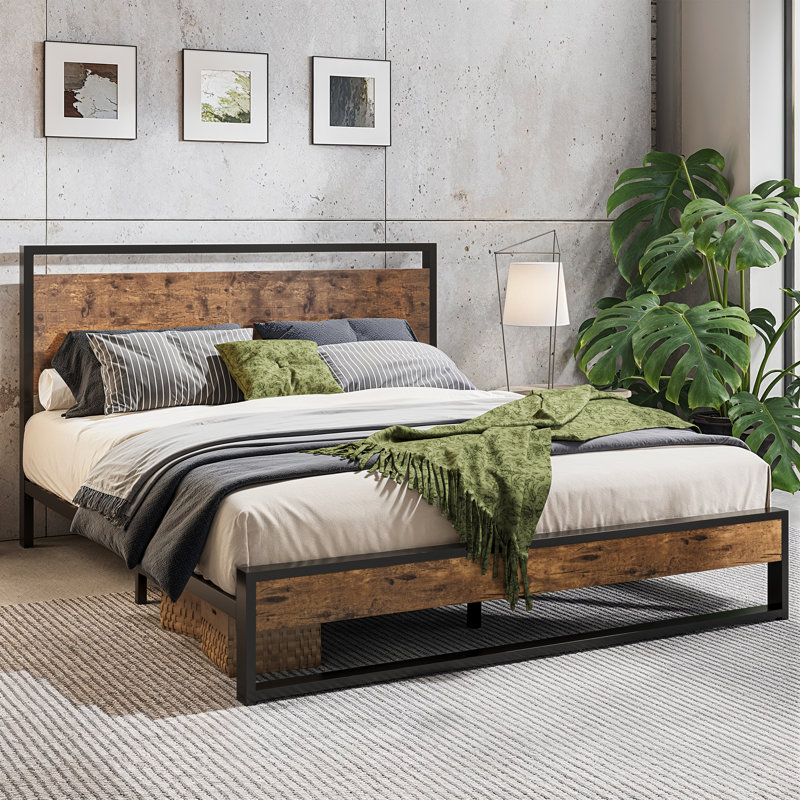 17 Stories Heavy Duty Platform Bed With Wood Headboard | Wayfair
