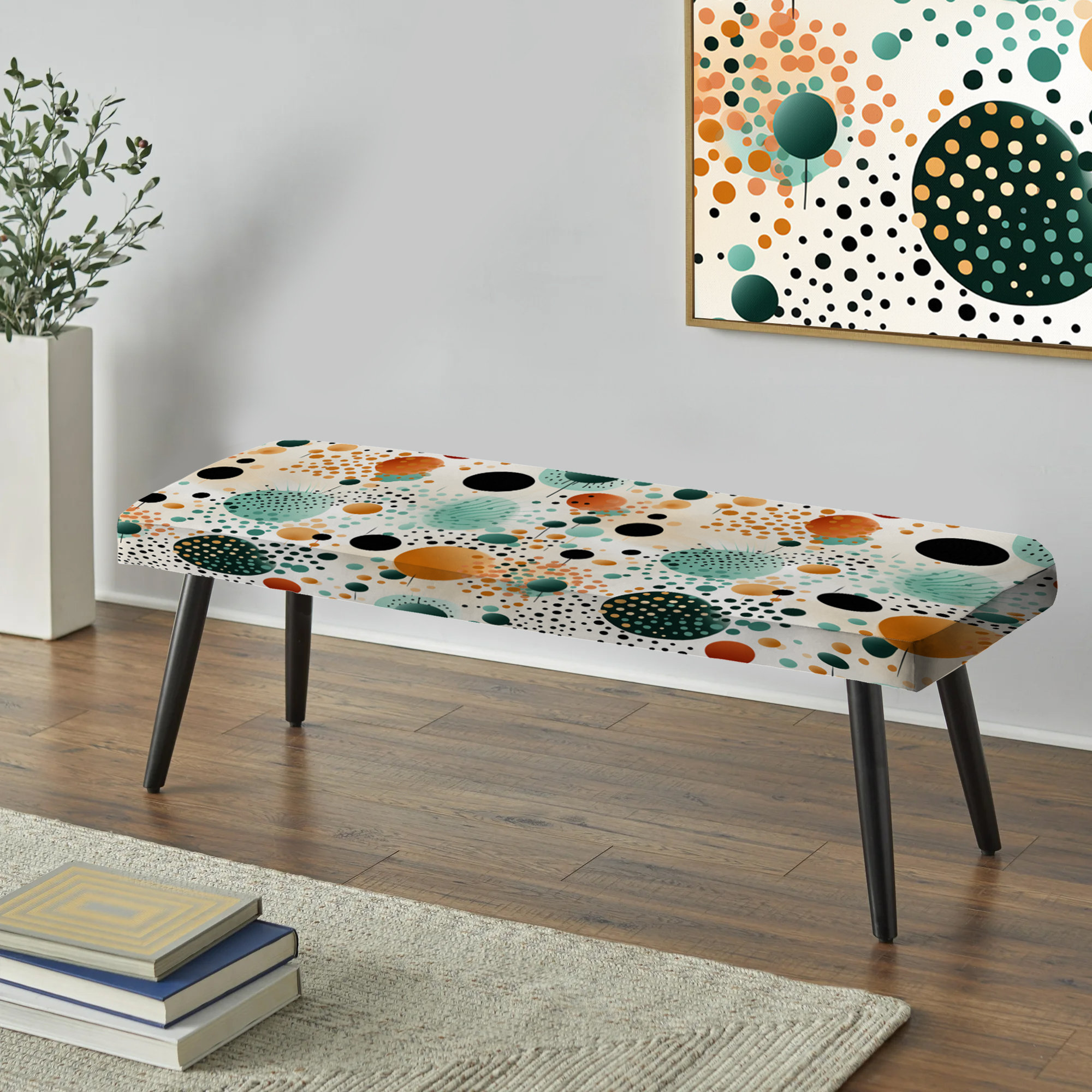 Design Art Fashion Yellow And Green Polka Dot - Midcentury Upholstered ...