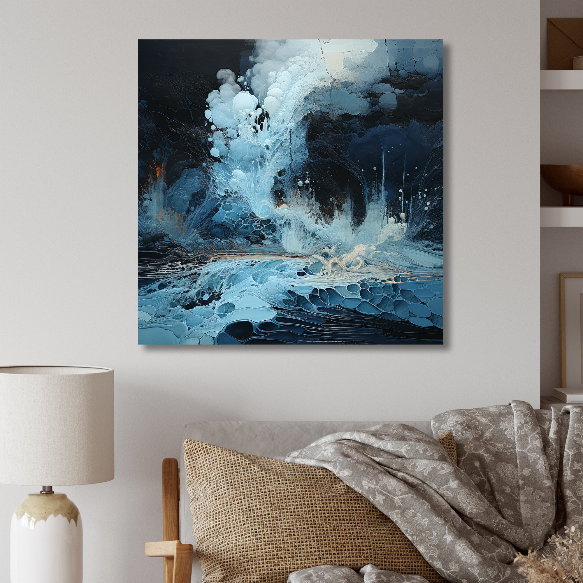 Wrought Studio Black And Blue Ink Volcano I - Geyser Canvas Wall Art ...