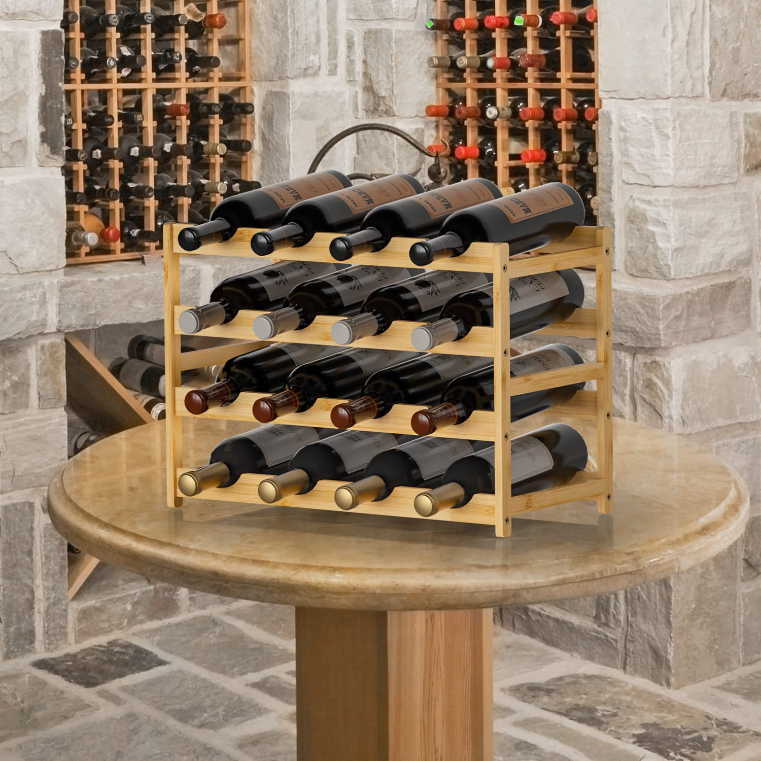 Millwood Pines Wine Rack Sturdy Wine Countertop - Bamboo Wine Bottle ...