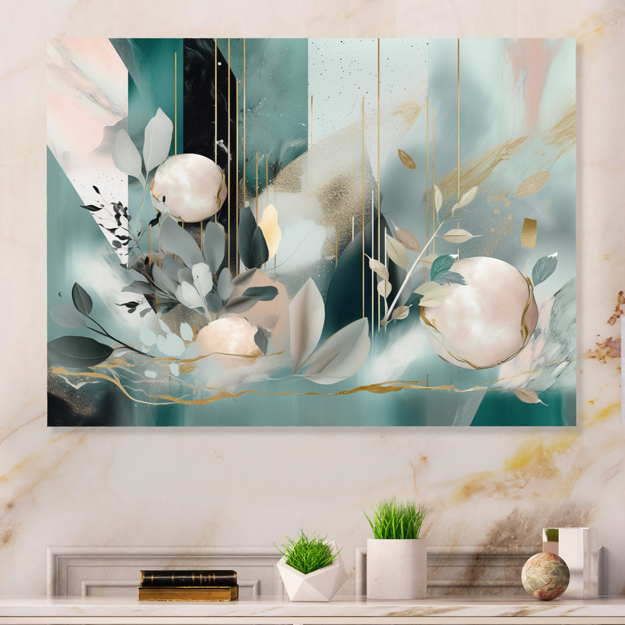 Ivy Bronx Watseka Golden Blue And Pink Smooth Floral Design II - Floral ...