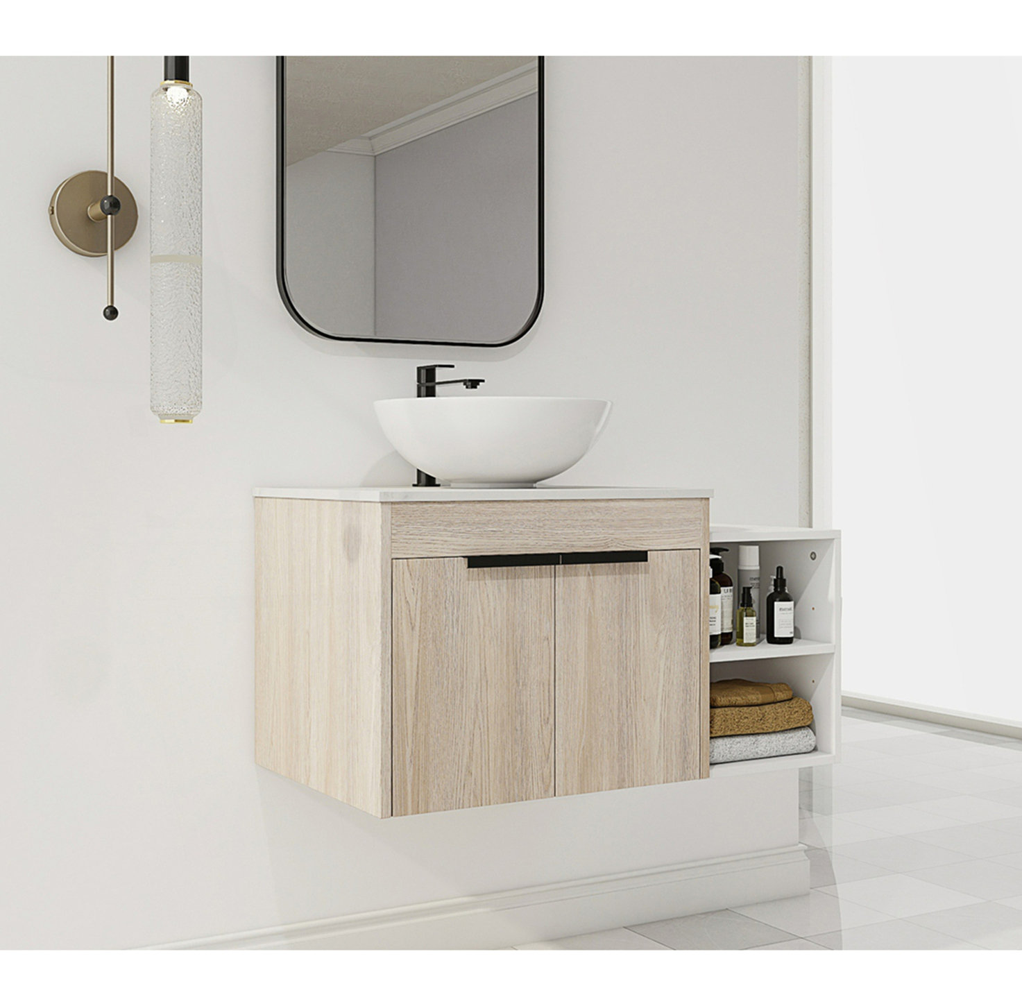Ebern Designs Modern Design Float Bathroom Vanity With Ceramic Art Sink ...
