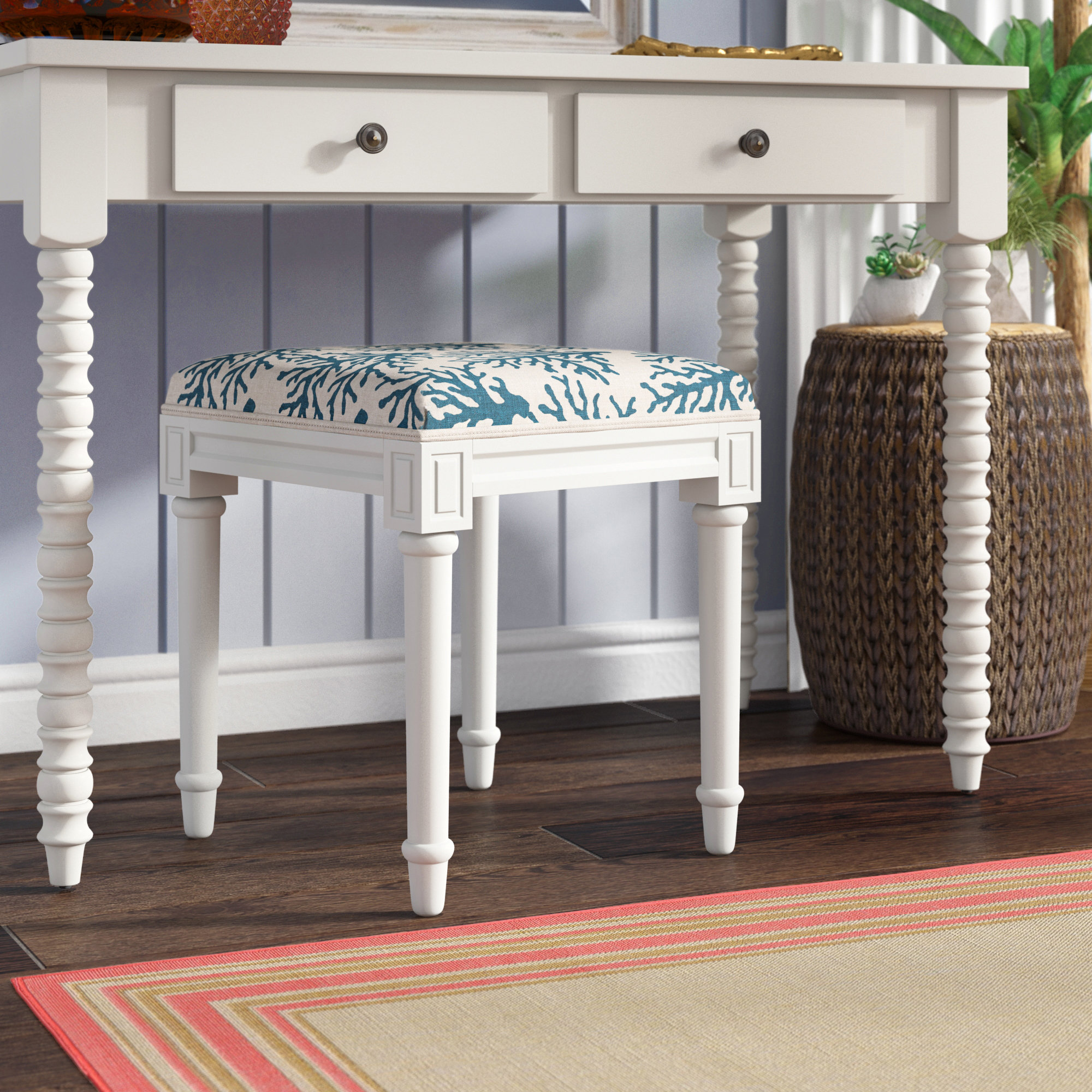 Highland Dunes Abelardo Solid Wood Vanity Stool & Reviews | Wayfair