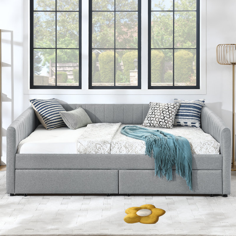 Latitude Run® Linen Fabric Storage Daybed with Drawer | Wayfair
