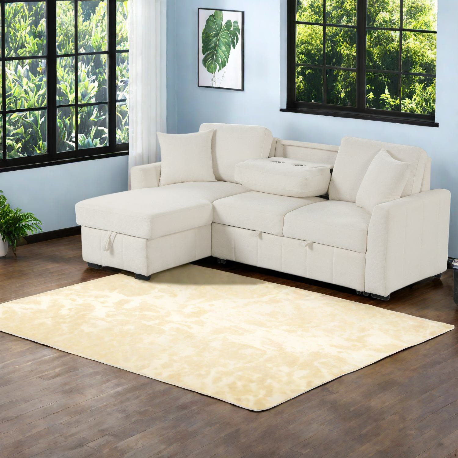 Latitude Run® Spacious L-shaped Sofas With Storage, Acacia Wood Frame ...