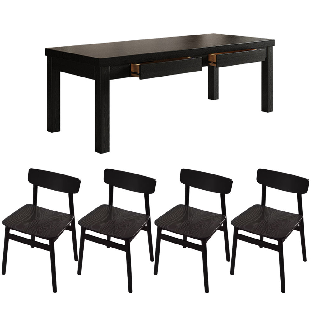 Table Treasures.e Black Sleek Ash Wood Drawer Dining Table Sets | Wayfair