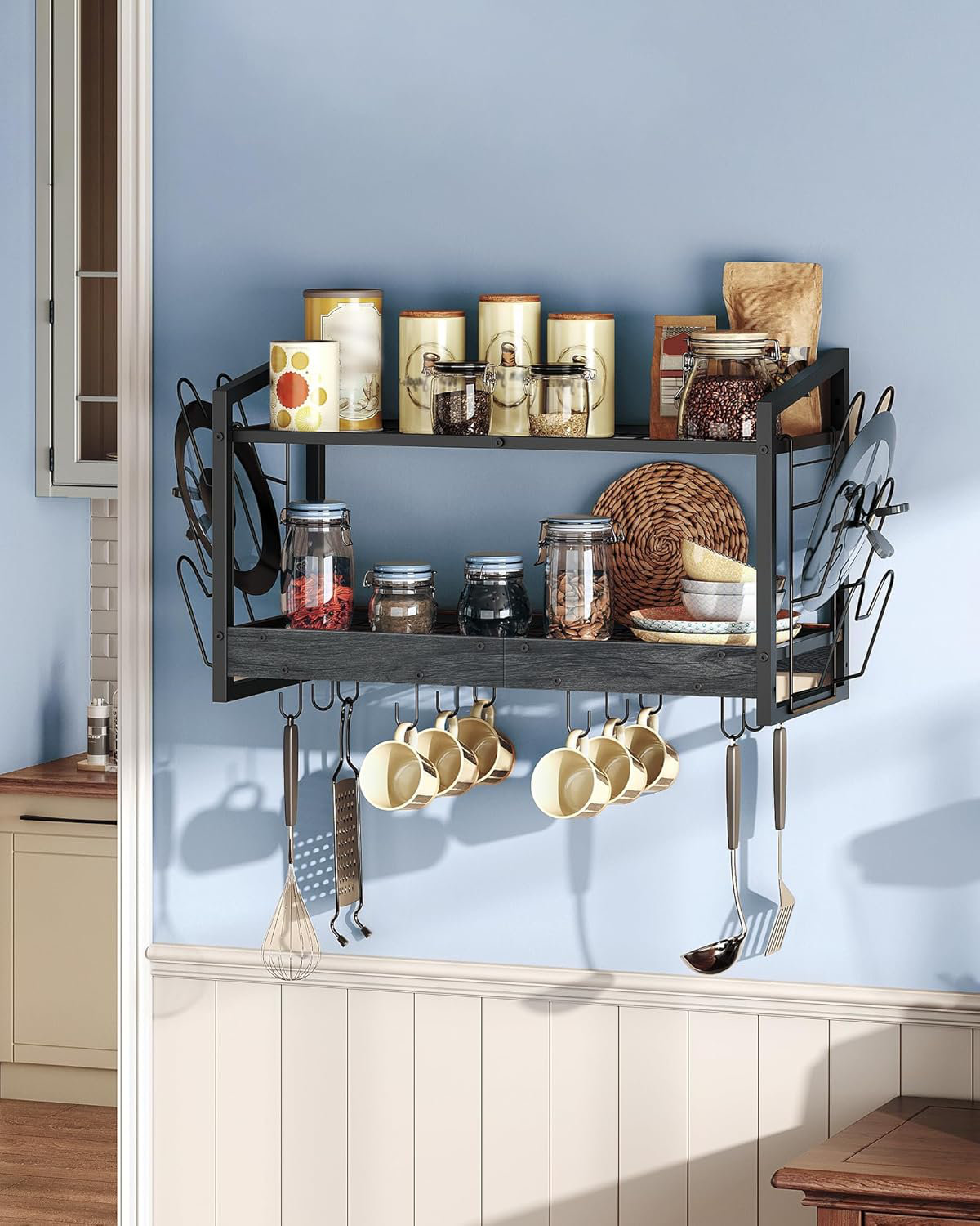 Mint Pantry® Hanging Pot Rack, Pot Rack Wall Mounted, 2-Tier Kitchen ...