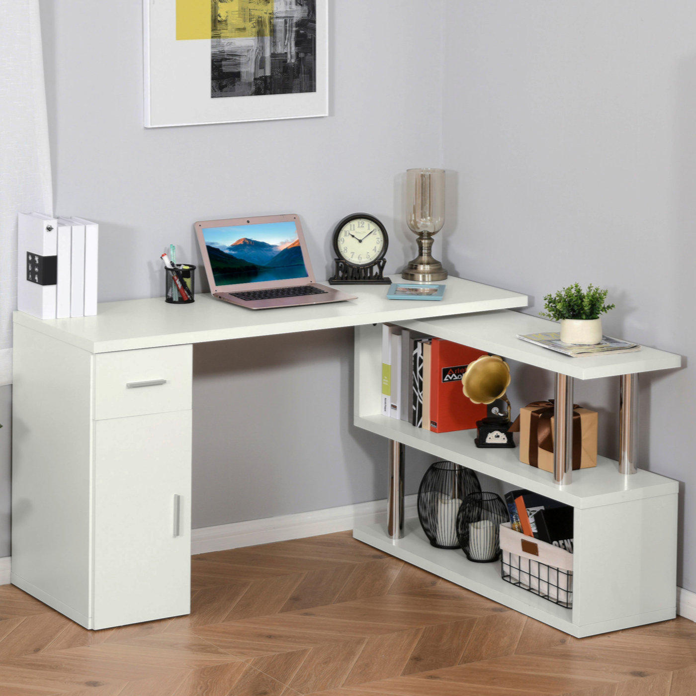 Ivy Bronx Rotating Computer Desk, 55" L-Shaped Desk, Corner Desk With ...