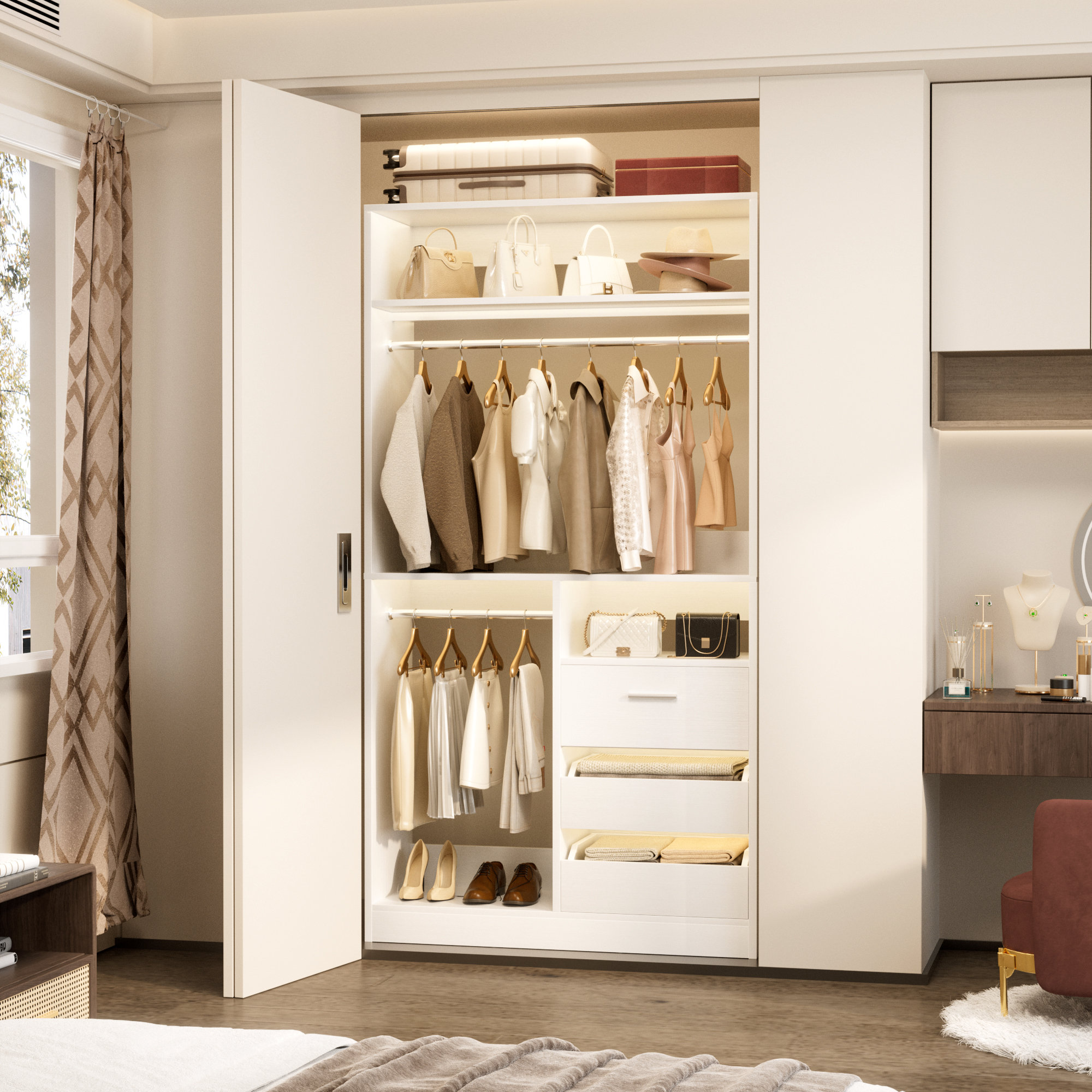 Latitude Run® 36" Closet System With 3 Drawers And 2 Rods,Shoes Storage ...