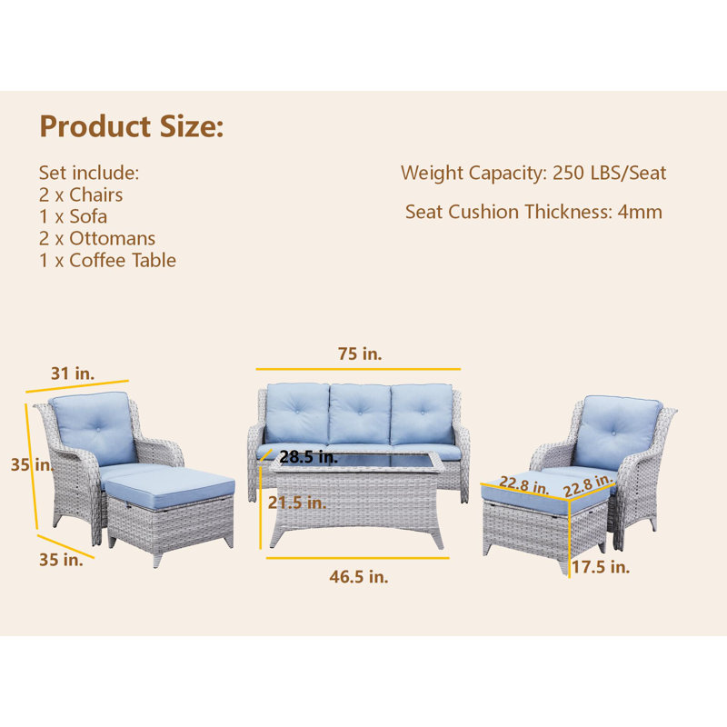 Hummuh Carolina 6 Piece Rattan Sofa Seating Group with Cushions | Wayfair