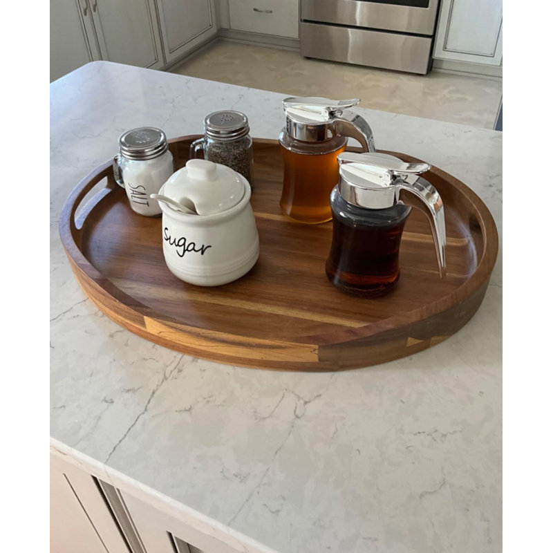 Loon Peak® Decorative Ottoman Tray,Acacia Wood Serving Tray with ...