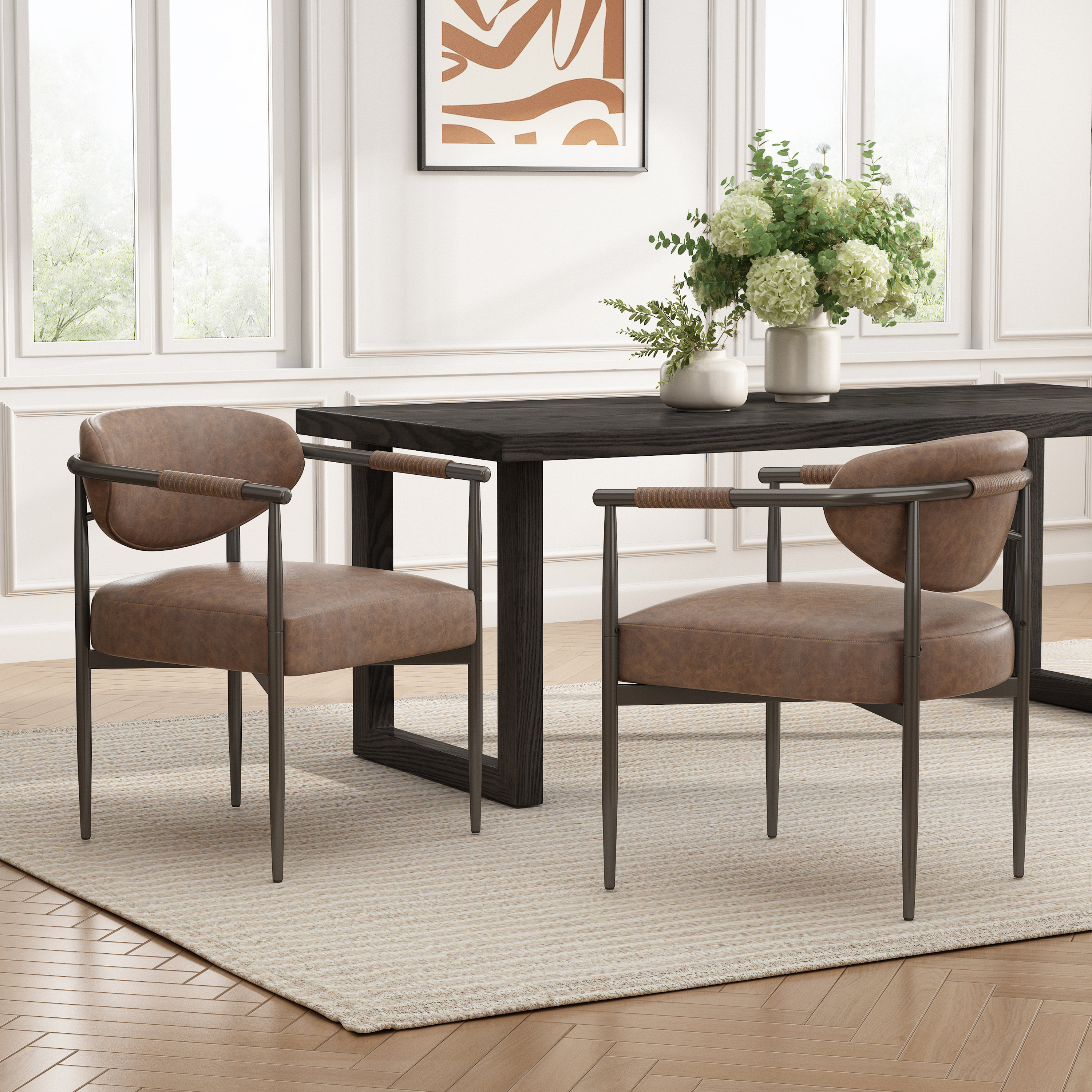 NFusion Alder Modern Upholstered Dining Armchair With Iron Frame ...