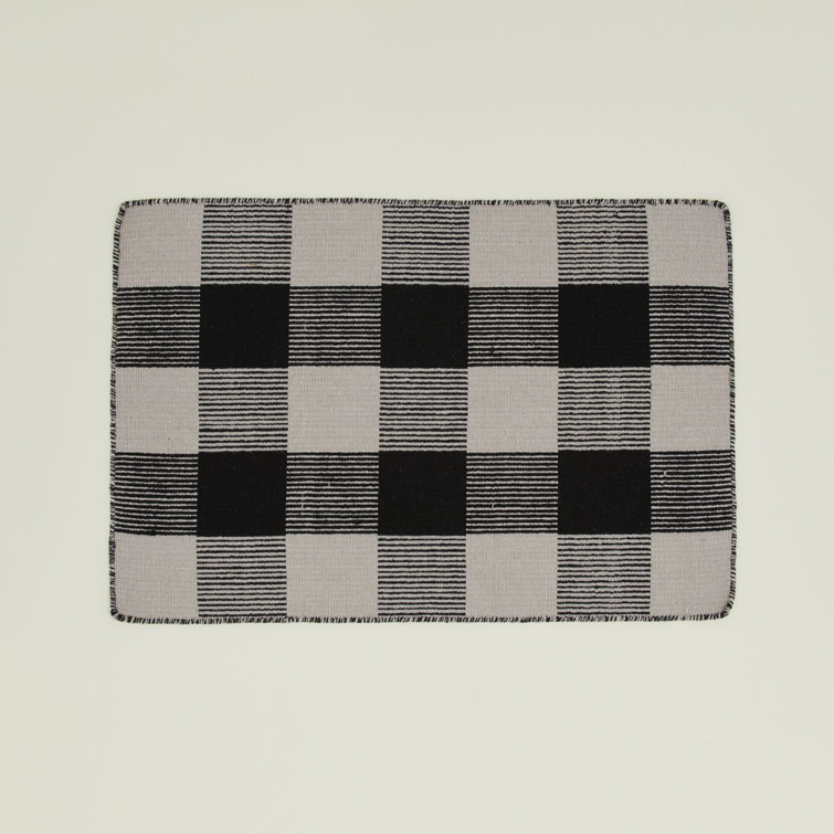 Charliss Gingham Machine Woven Flatweave Shag Wool Area Rug in Black ...