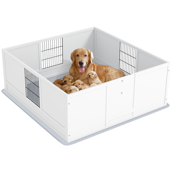 Pawhut Whelping Box for Dogs and Puppies, Dog Whelping Box with ...