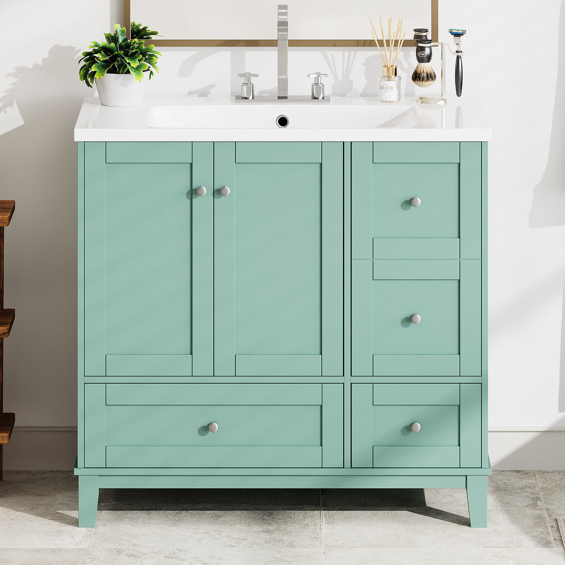 Winston Porter 36 Inch Bathroom Vanity With Plug, , 2 Doors, 3 Drawers ...
