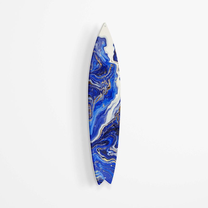UniQstiQ Abstract Blue Glitter Surfboard - Unframed Bold Art | Wayfair