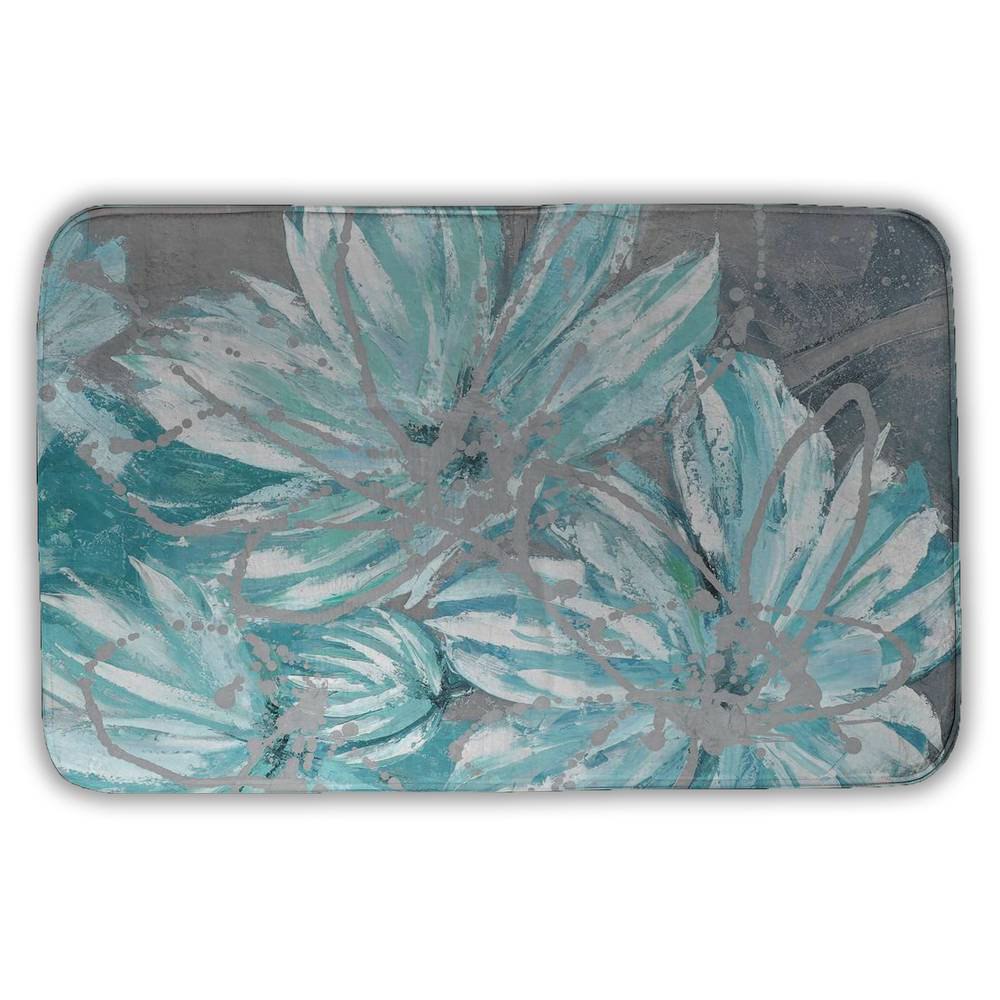 East Urban Home Three little abstract blue flowers Bath Mat with Non ...