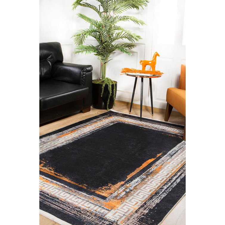 Hargun Usso Framed Machine Woven Gold Area Rug | Wayfair.co.uk