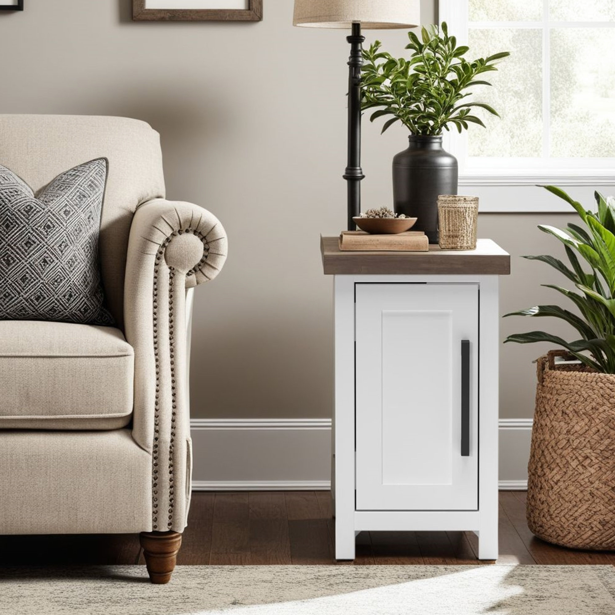 Breakwater Bay 14 Inch Chairside Desk, No Assembly, Jasmine Whitewash ...