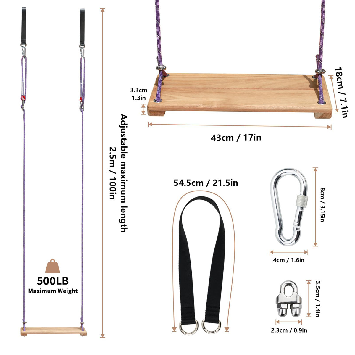 Millwood Pines Adjustable Height Teak Wooden Swing Seat - Outdoor Tree ...