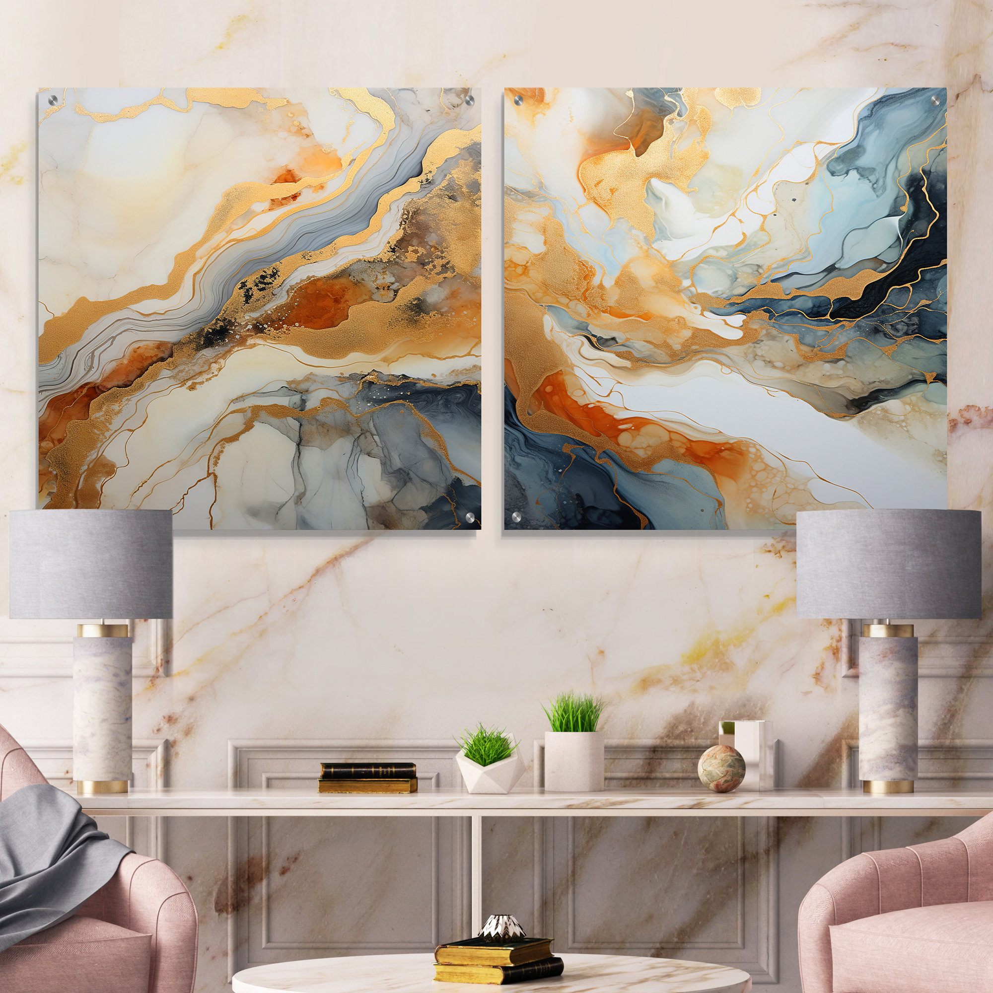Mercer41 Abstract Beige And Gold Geyser Paint - Abstract Shapes Acrylic ...