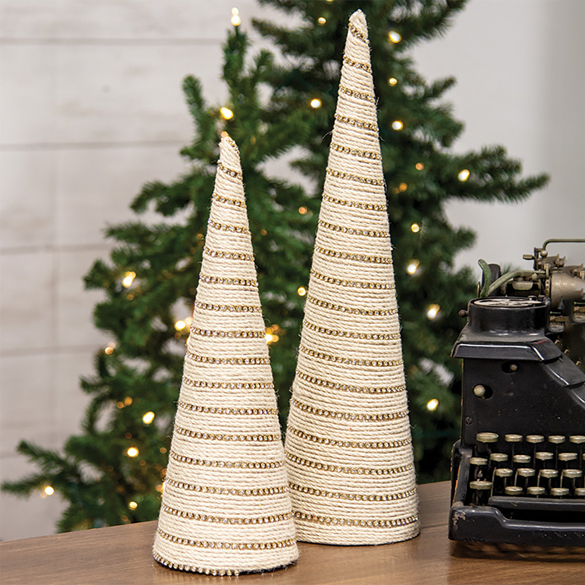 The Holiday Aisle® Diamond Wrapped Ivory Jute Cone Tree, 14" | Wayfair