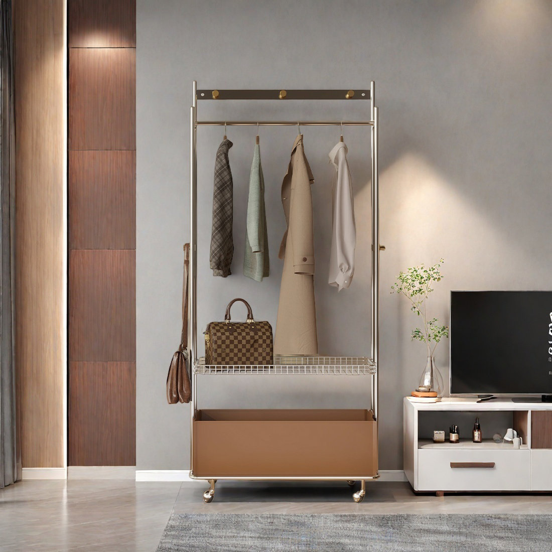 Orren Ellis Solid Wood Coat Rack Double Rod Shelf Edge Guards | Wayfair