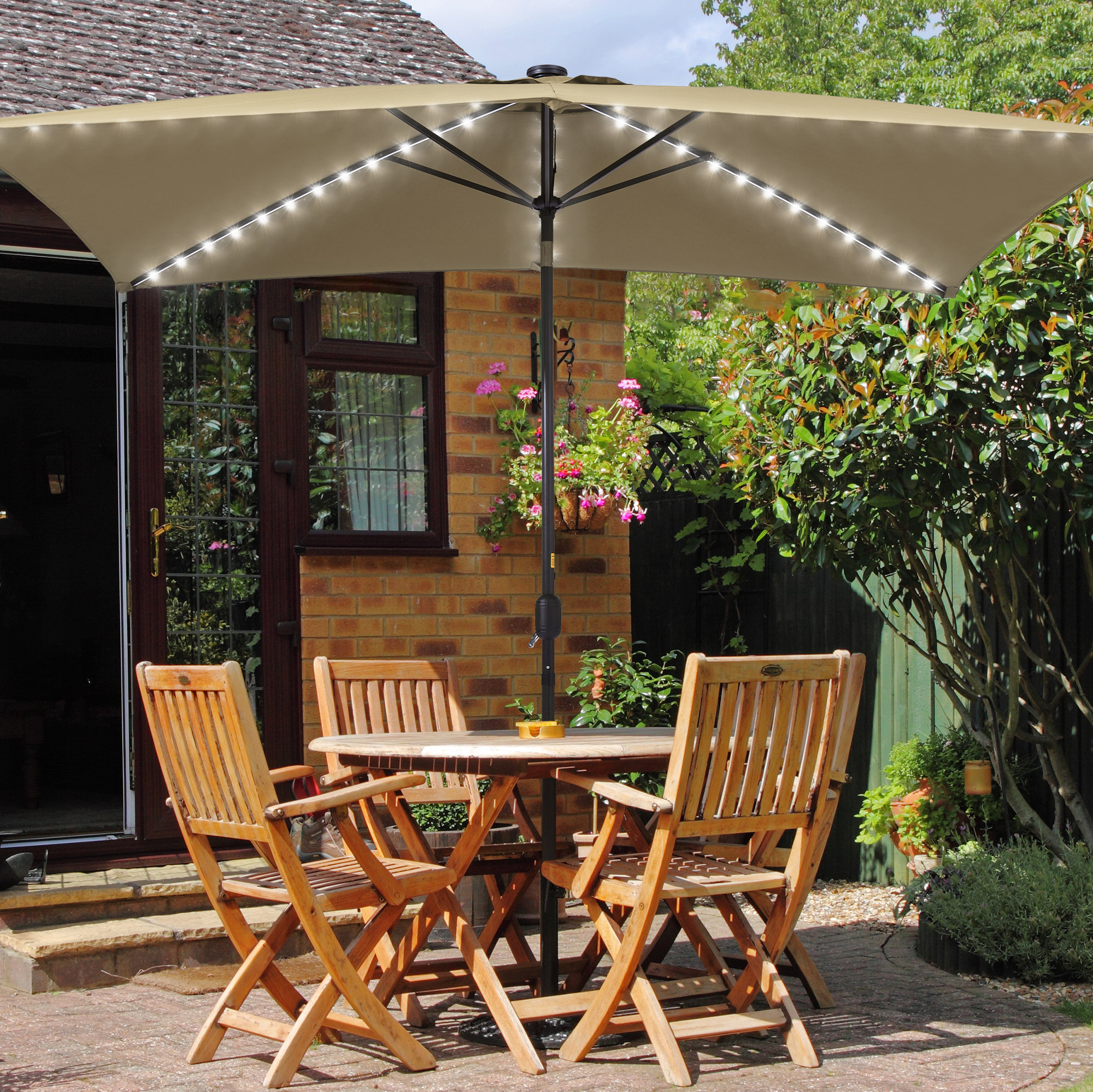 Arlmont & Co. Dorathea 120'' x 84'' Rectangular Lighted Market Umbrella ...