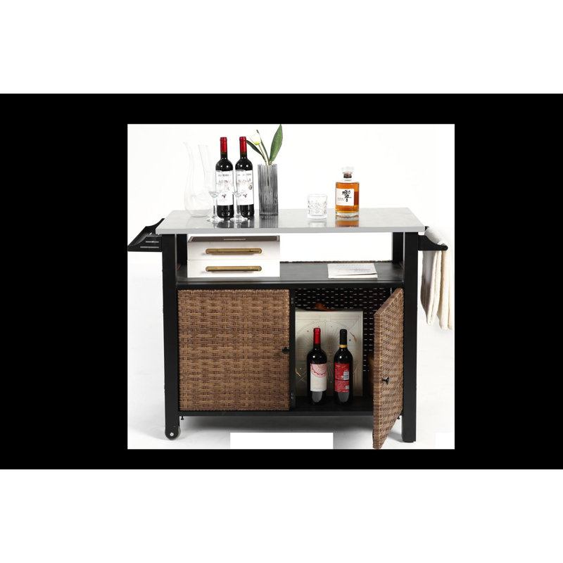 17 Stories Wicker Bar Cart, Outdoor Kitchen Island Bar Table | Wayfair