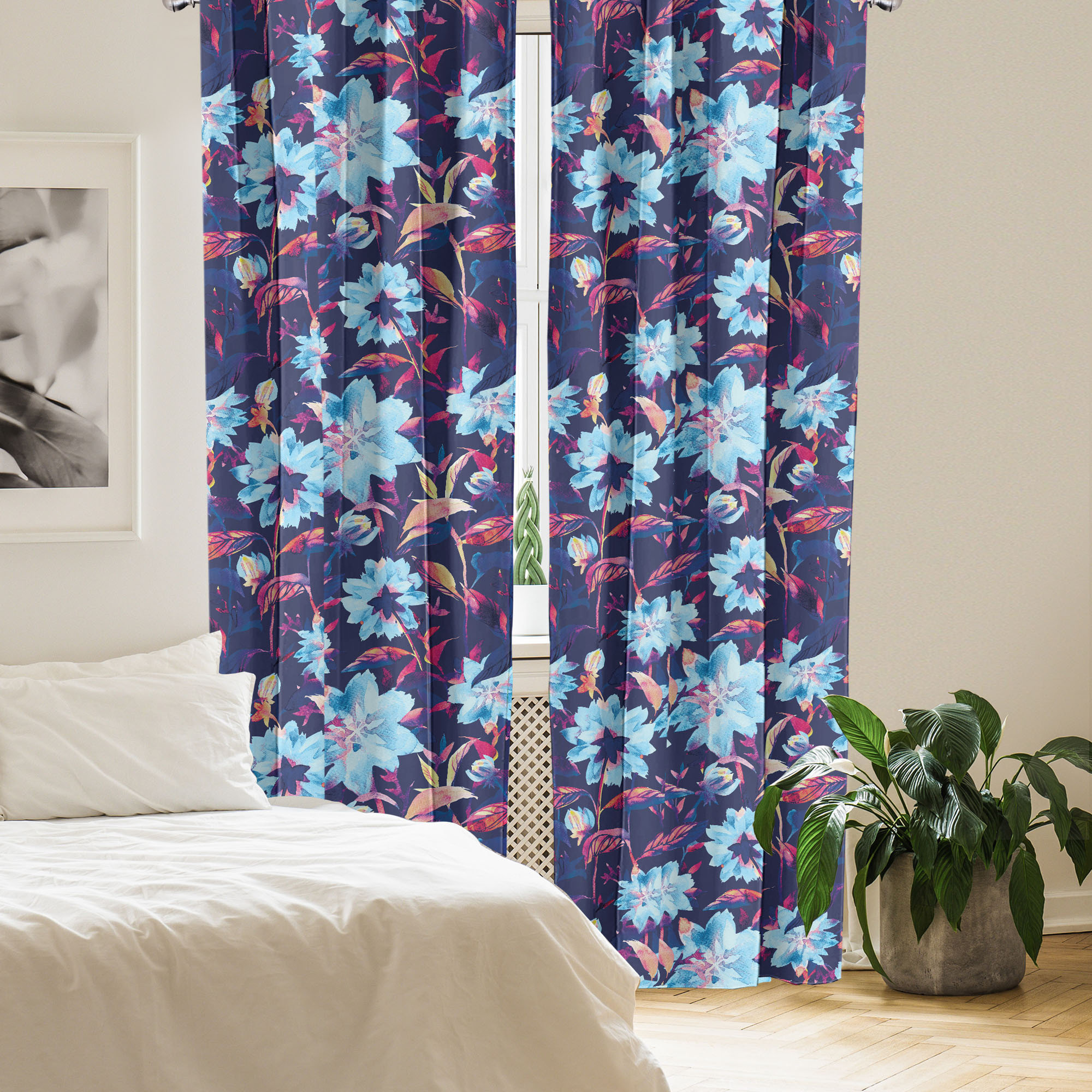 East Urban Home Summer Curtains Watercolor Aster Flowers Pair Night ...