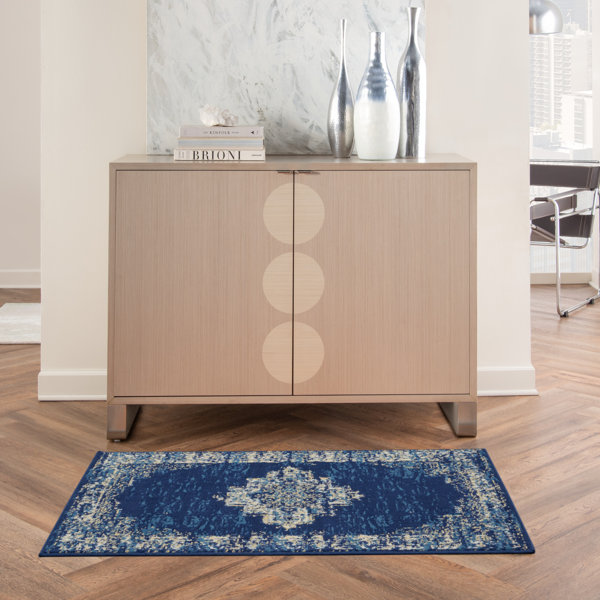 Bungalow Rose Burnie Oriental Blue/White Area Rug & Reviews | Wayfair