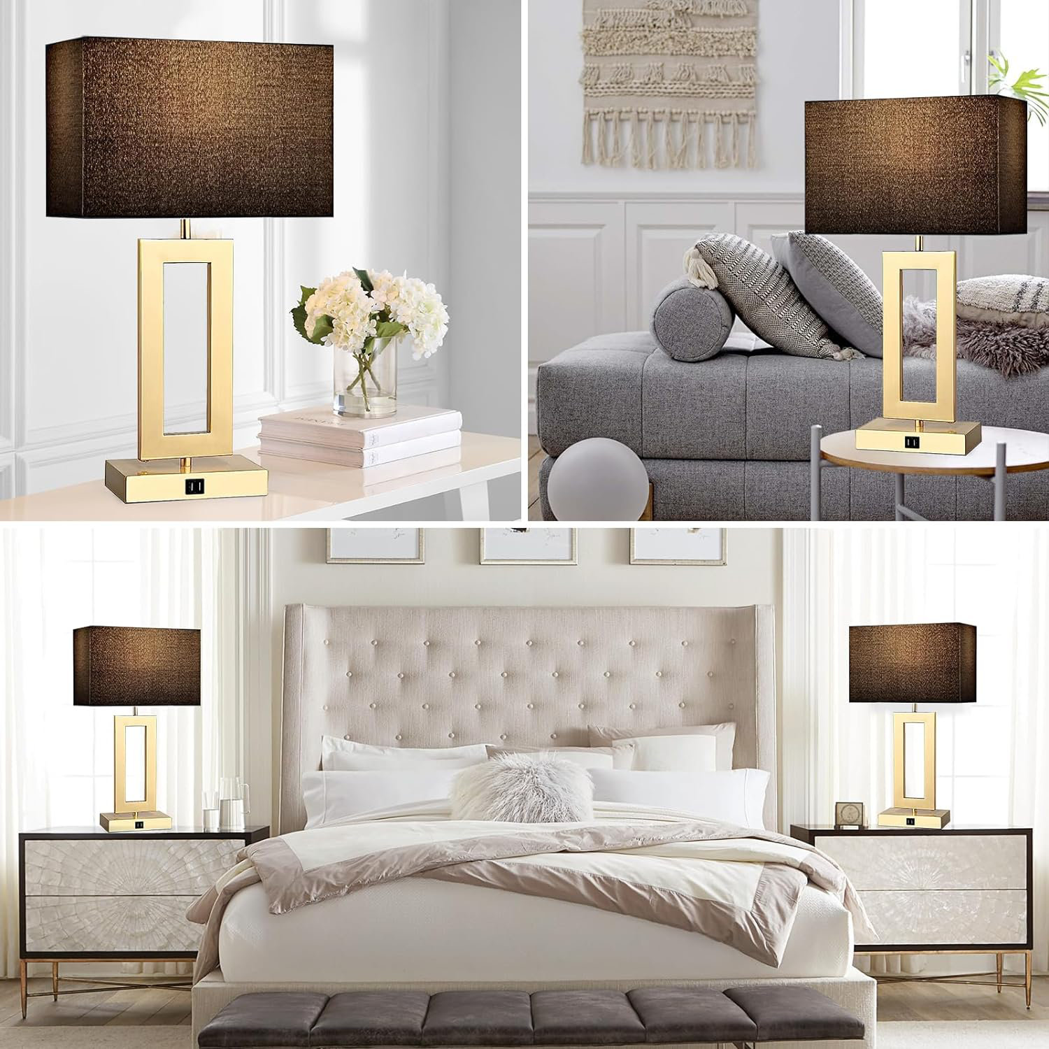 Mercer41 Table Lamps Set Of 2 With Dual USB Ports,3-Way Dimmable Touch ...